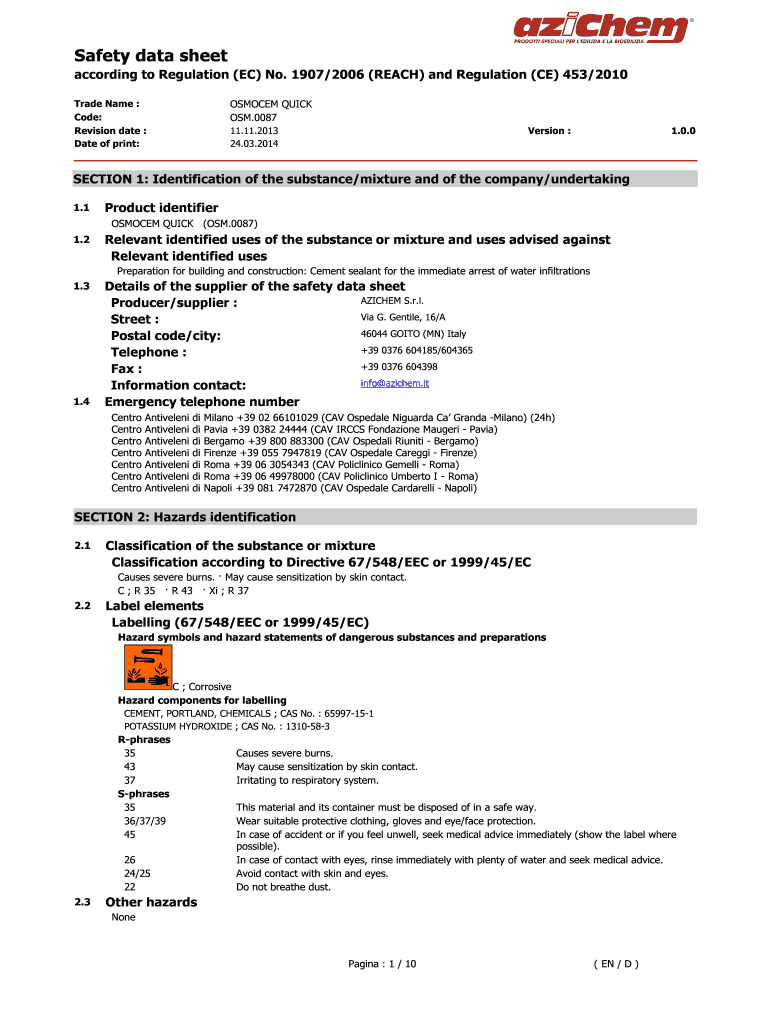 Fillable Online OSMOCEM QUICK Fax Email Print - pdfFiller