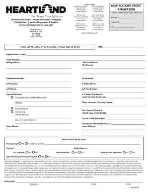 Fillable Online NEW ACCOUNT CREDIT APPLICATION - Heartland Paper Company Fax Email Print - pdfFiller