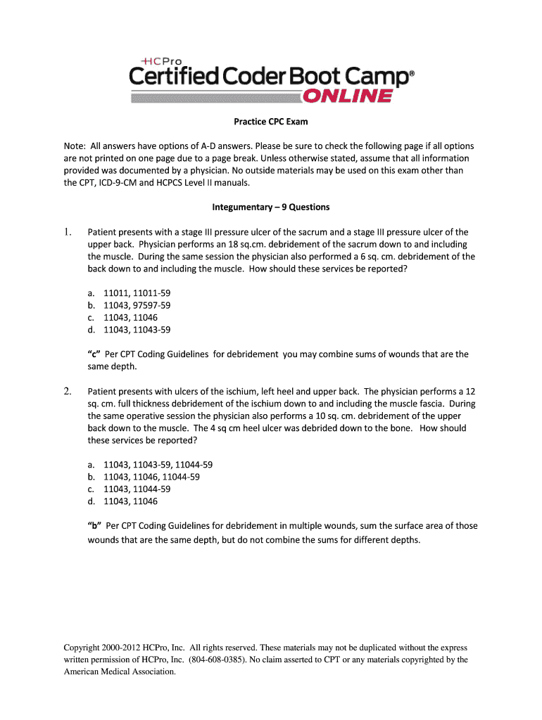 Fillable Online Practice CPC Exam Fax Email Print - pdfFiller