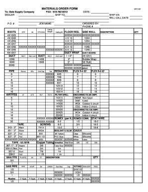 Fillable Online MATERIALS ORDER FORM MATLIST To Dale Supply Company FAX ...