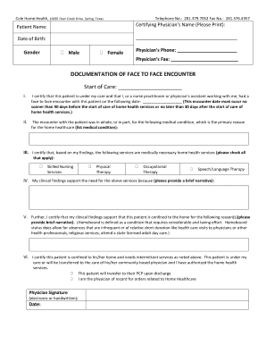 Fillable Online DOCUMENTATION OF FACE TO FACE ENCOUNTER Fax Email Print ...