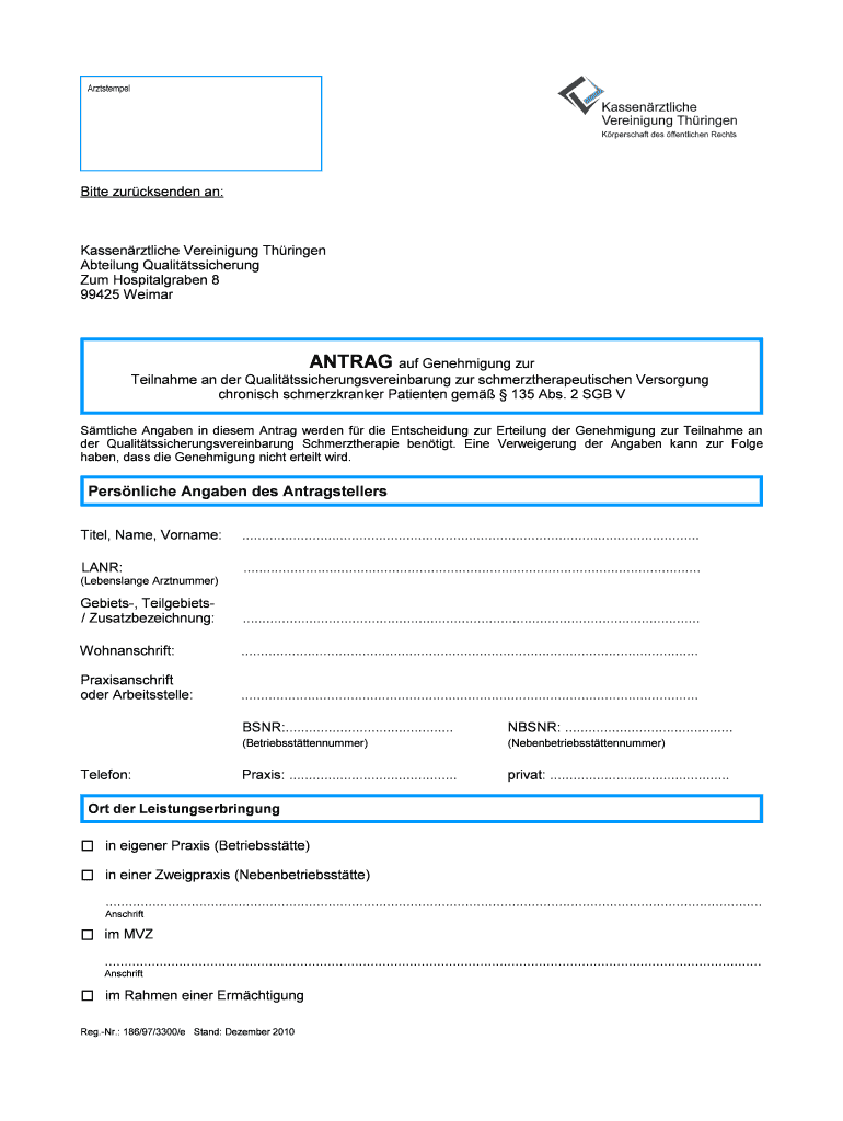 Ausfüllbar Online kv-thueringen ANTRAG auf Genehmigung zurTeilnahme an der ...