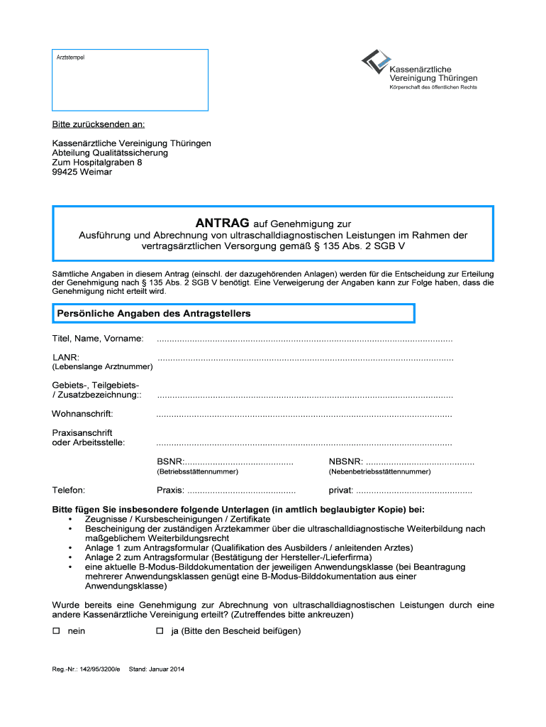 Ausfüllbar Online kv-thueringen ANTRAG auf Genehmigung zurAusfhrung und Abrechnung von ...
