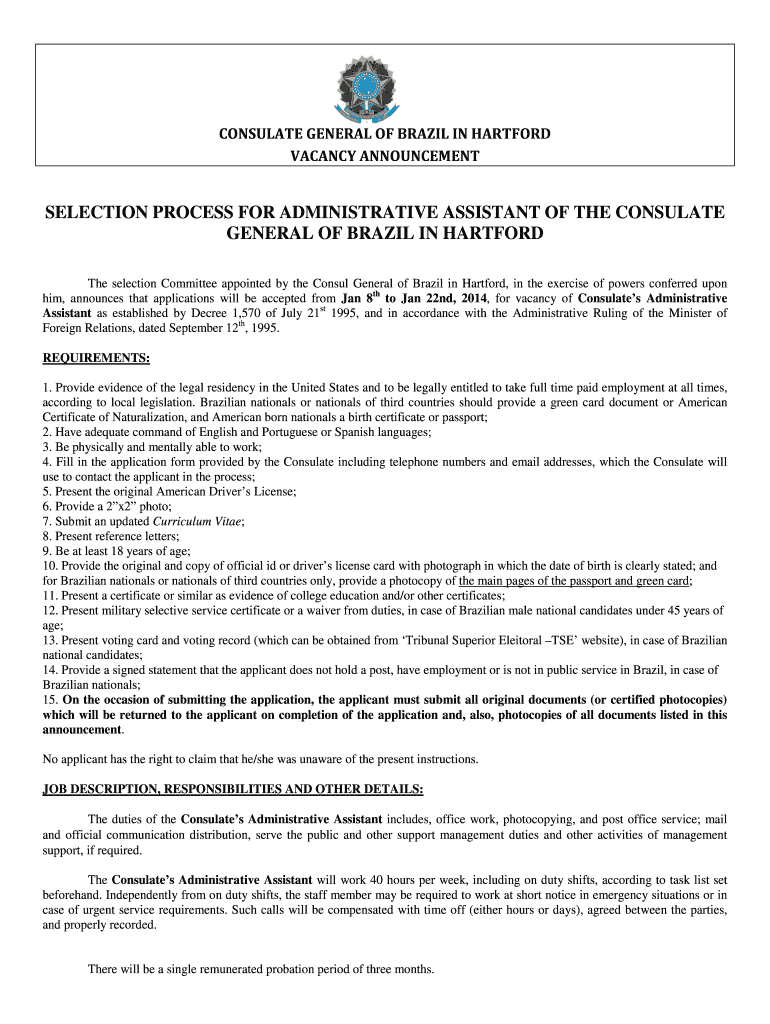 Fillable Online Selection Process for Administrative Assistant Fax Email Print - pdfFiller