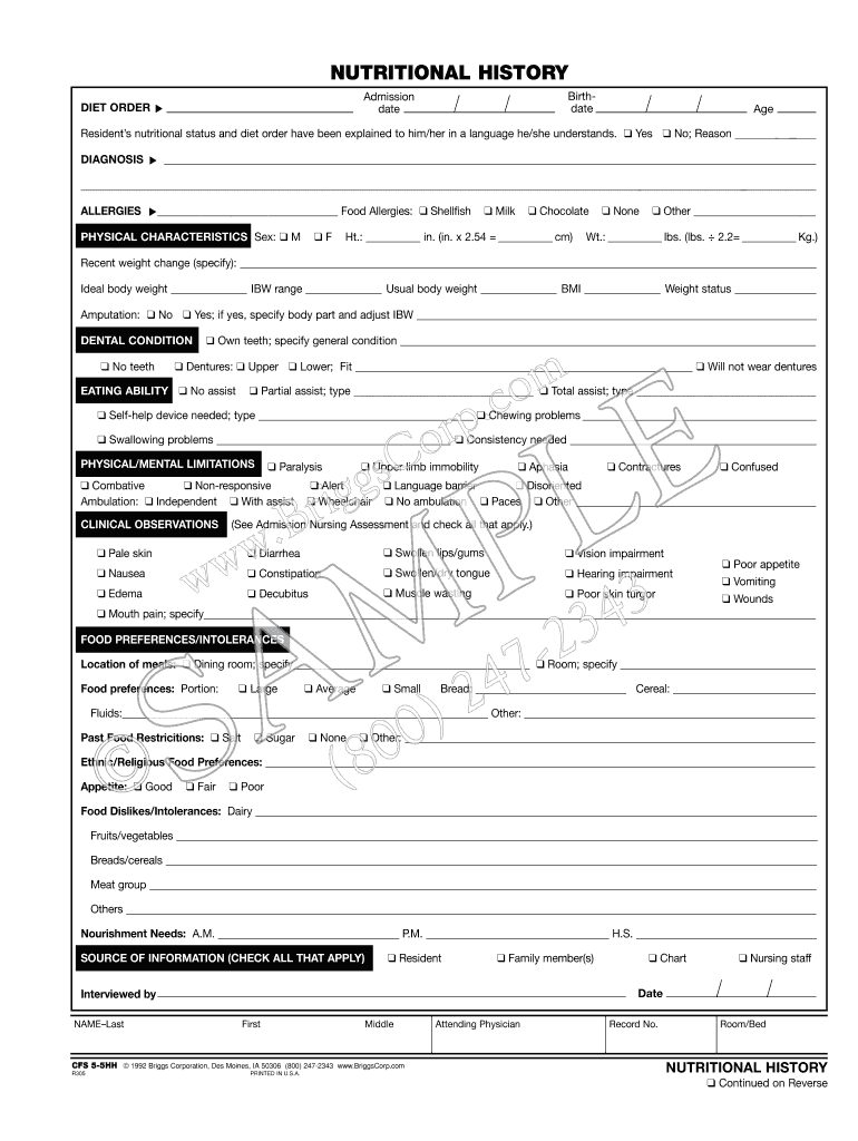 Fillable Online Nutritional Assessment Form Fax Email Print - pdfFiller