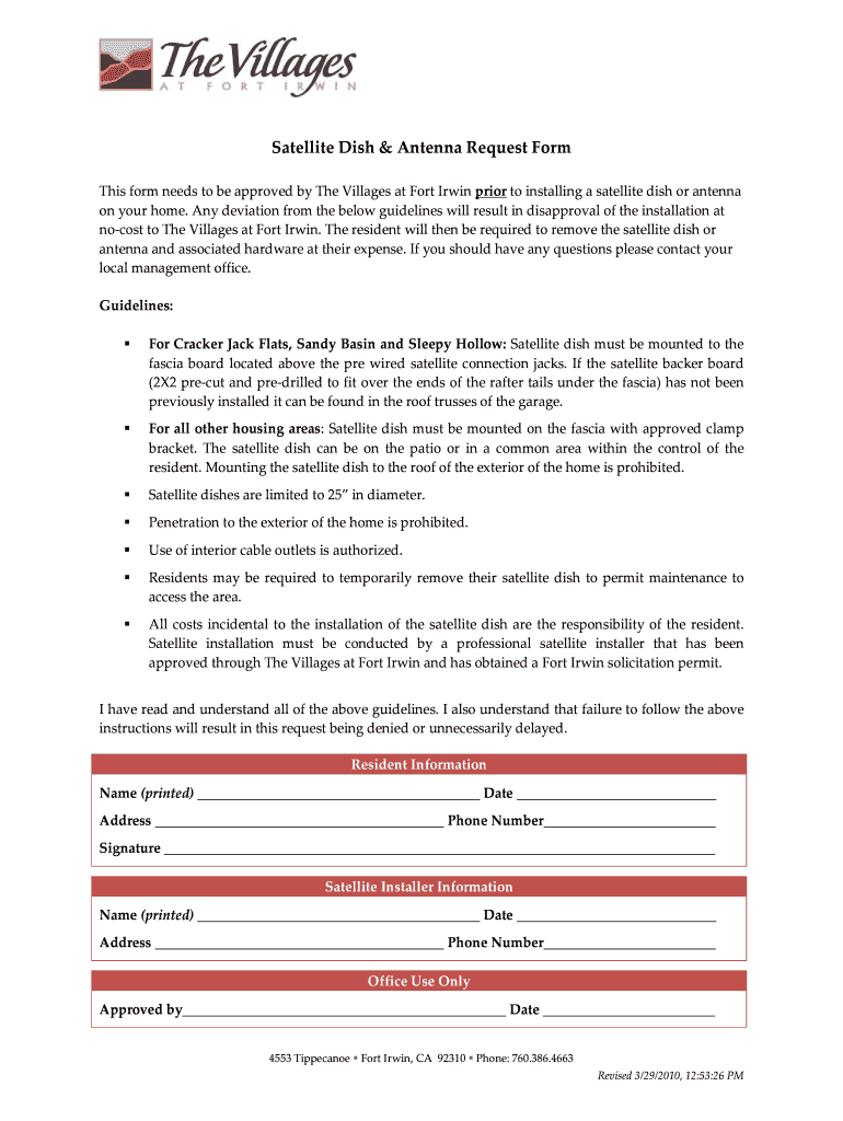 Fillable Online Satellite Dish Request Form 3_29_10 Fax Email Print ...