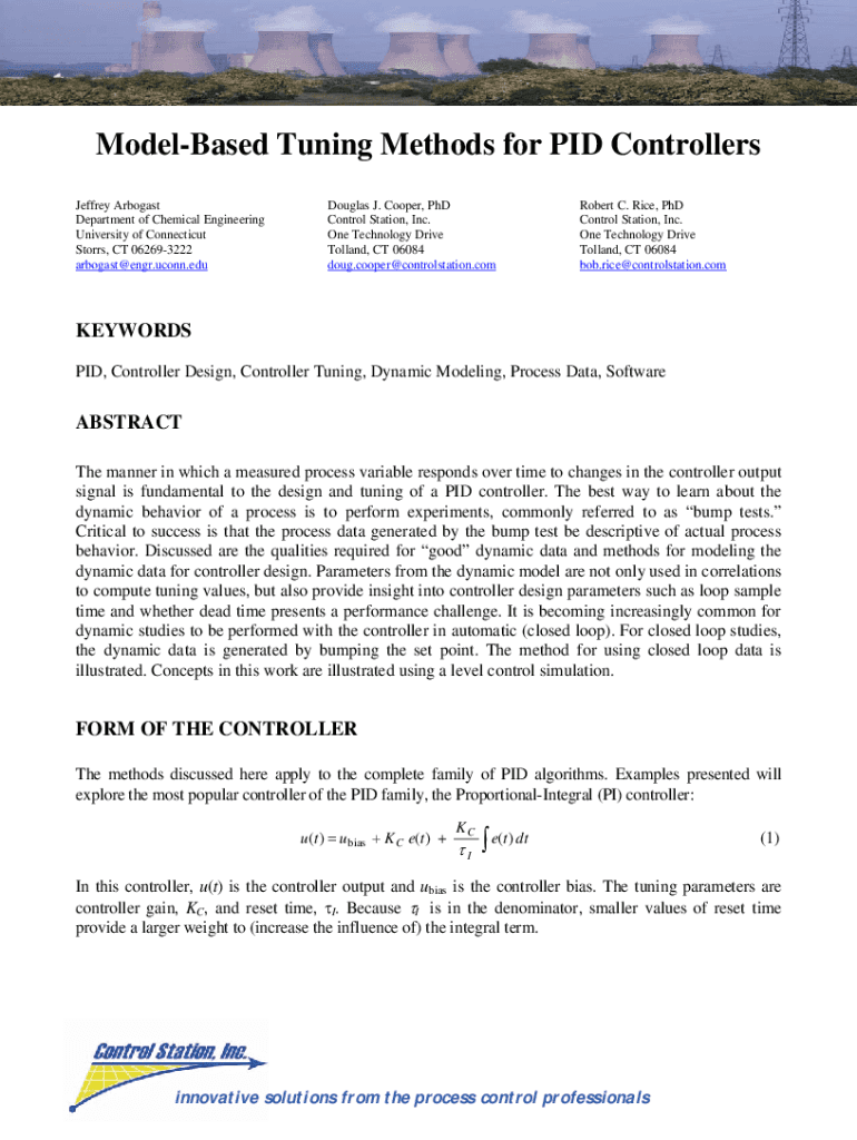 Fillable Online Model-Based Tuning Methods for PID Controllers Fax Email Print - pdfFiller