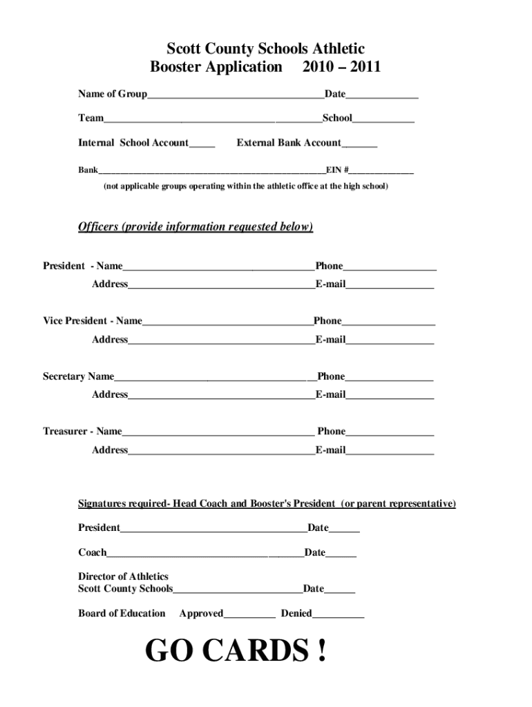 Fillable Online 2010-2011 Athletic Dept Booster Application Form ...