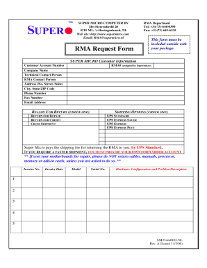 Fillable Online SM Form #102-NL RMA Request Form - RevA 2.doc Fax Email ...