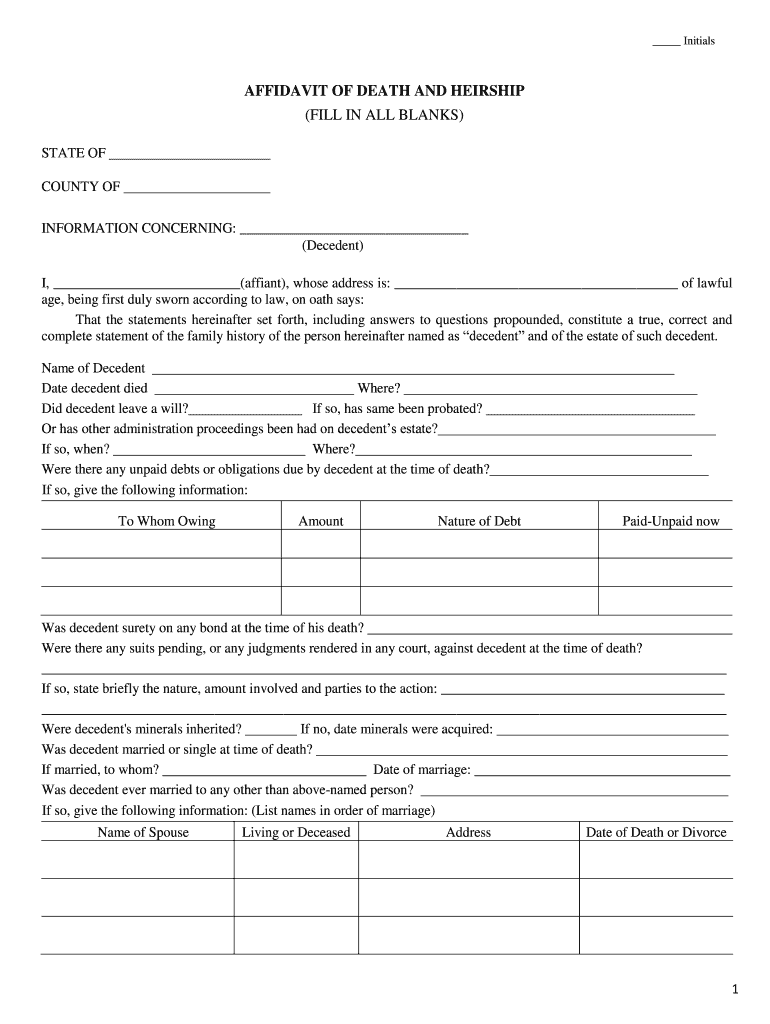 Fillable Online Proof of Death and Heirship Affidavit Instructions Fax ...