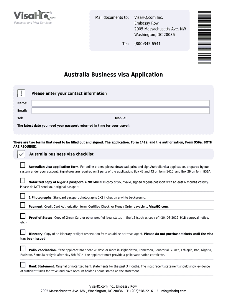 Fillable Online Application for a Visitor visa – Business Visitor ...