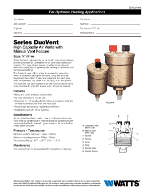 Fillable Online Series DuoVent - Watts Water Technologies Fax Email Print - pdfFiller