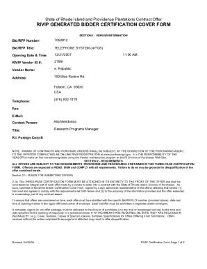 Fillable Online rivip generated bidder certification cover form ...