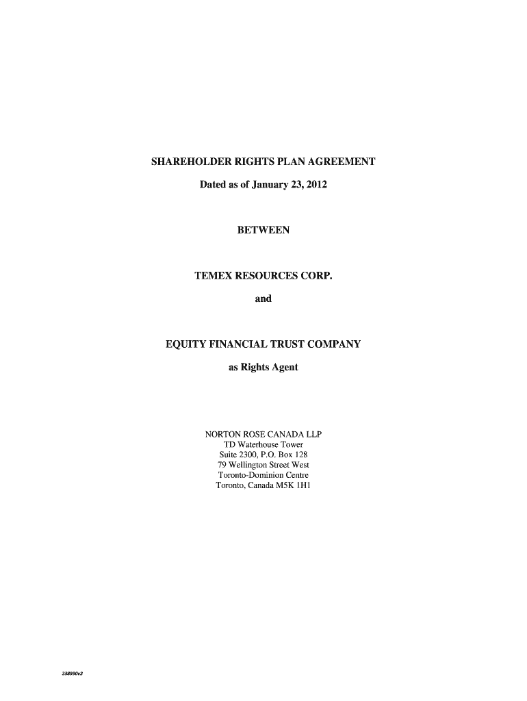 Fillable Online SHAREHOLDER RIGHTS PLAN AGREEMENT Fax Email Print ...