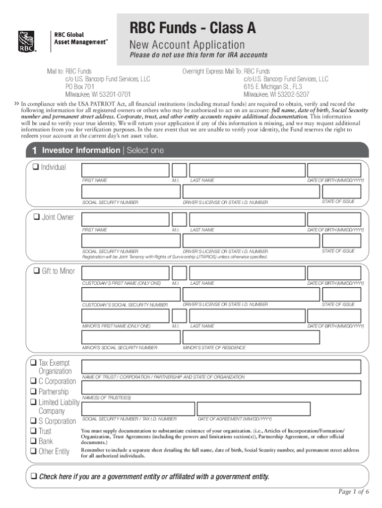 Fillable Online RBC Funds - Class A New Account Application Fax Email ...