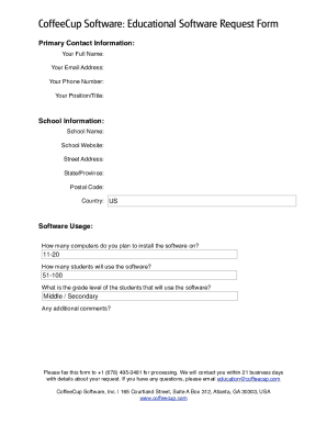 Fillable Online CoffeeCup Software: Educational Software Request Form ...