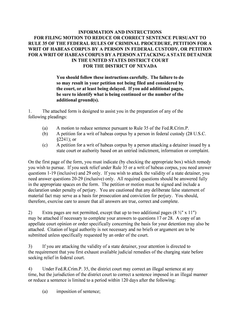 Fillable Online Instructions for Filing Motion to Reduce or Correct ...