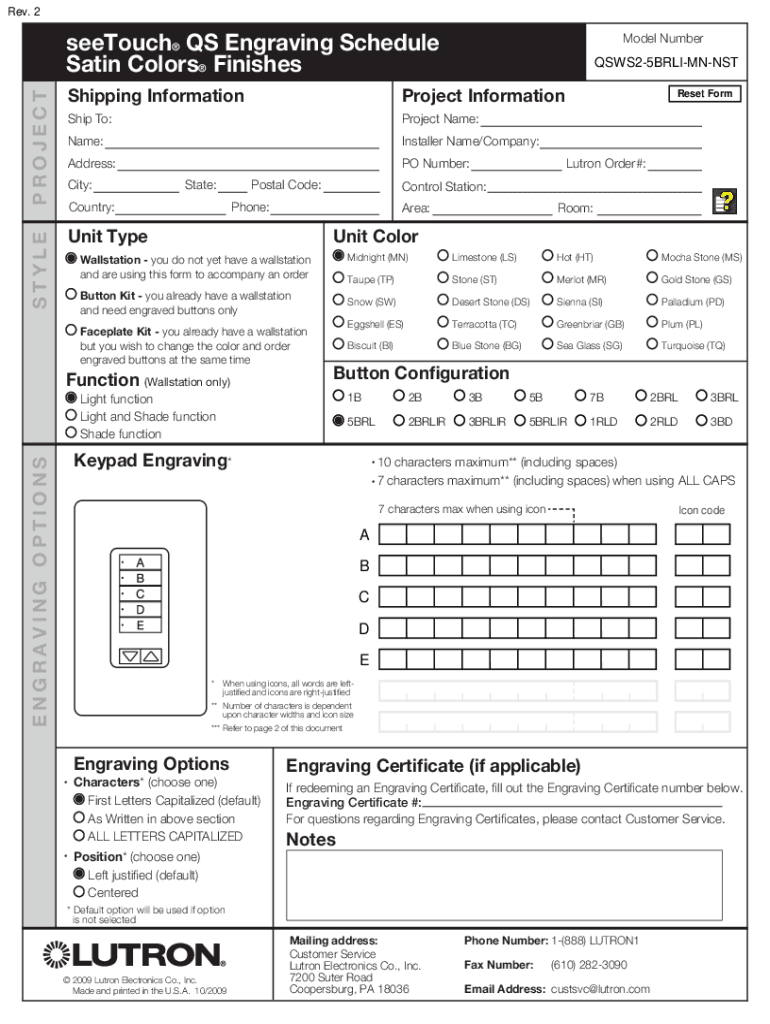 Fillable Online QS Engraving Schedule - Satin Colors® Finishes Fax Email Print - pdfFiller
