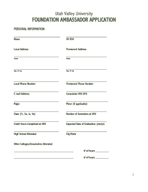 Fillable Online Ambassador application form & requirements - Utah ...