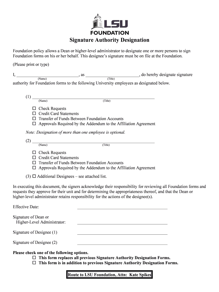 Fillable Online Signature Authority Designation Form Fax Email Print ...