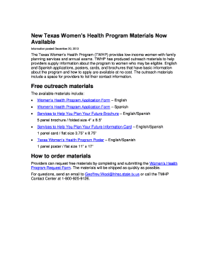 Fillable Online New Texas Womens Health Program Materials Now Fax Email ...