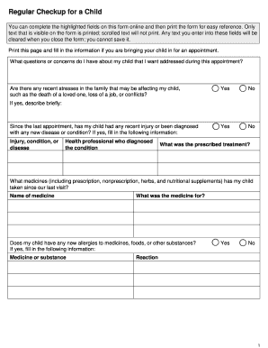 Fillable Online What questions or concerns do I have about my child ...