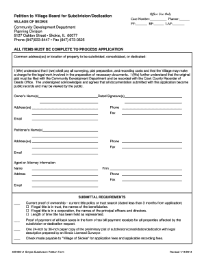 Fillable Online Petition to Village Board for Subdivision/Dedication ...
