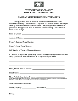 Fillable Online Taxicab Vehicle License Application Fax Email Print - pdfFiller