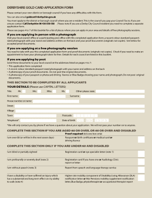 Fillable Online DERBYSHIRE GOLD CARD APPLICATION FORM Fax Email Print ...
