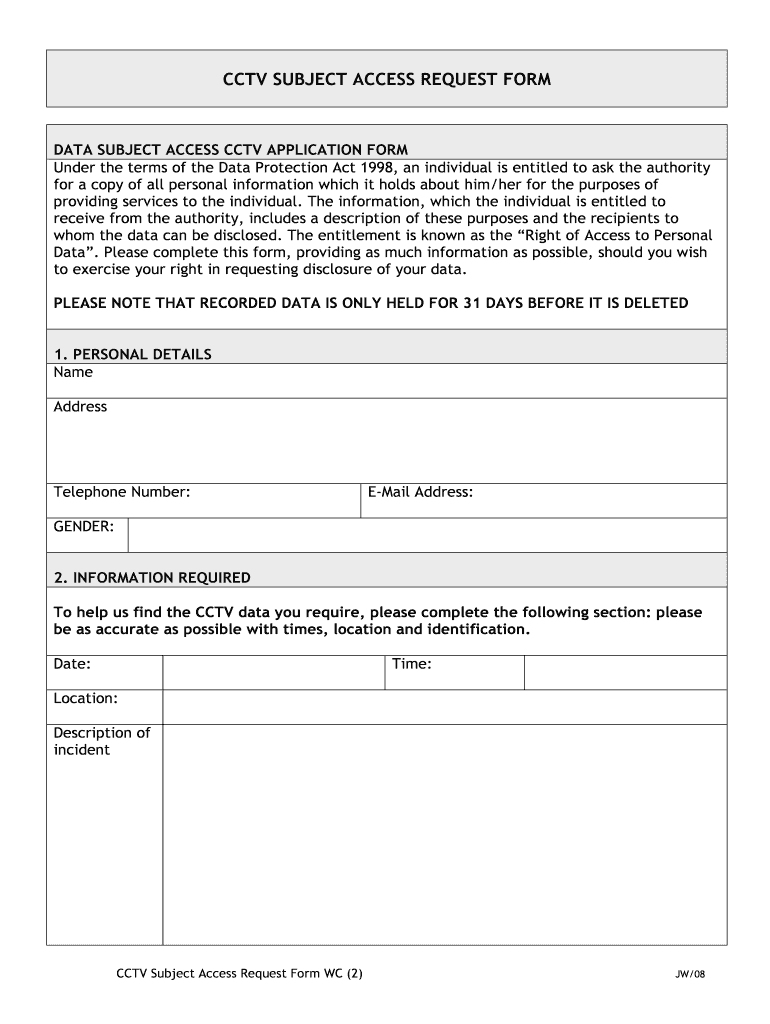 Subject Access Request Cctv Template - Fill Online, Printable, Fillable, Blank | pdfFiller