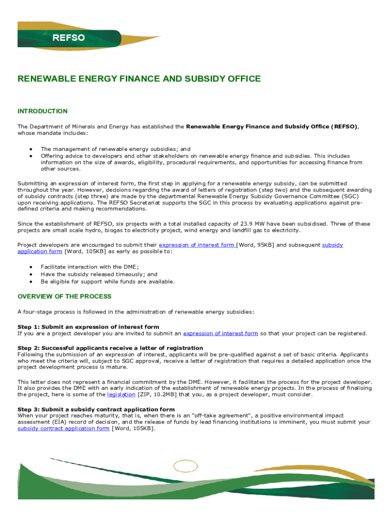 Fillable Online Renewable Energy Finance and Subsidy Office - Department Of ... Fax Email Print ...