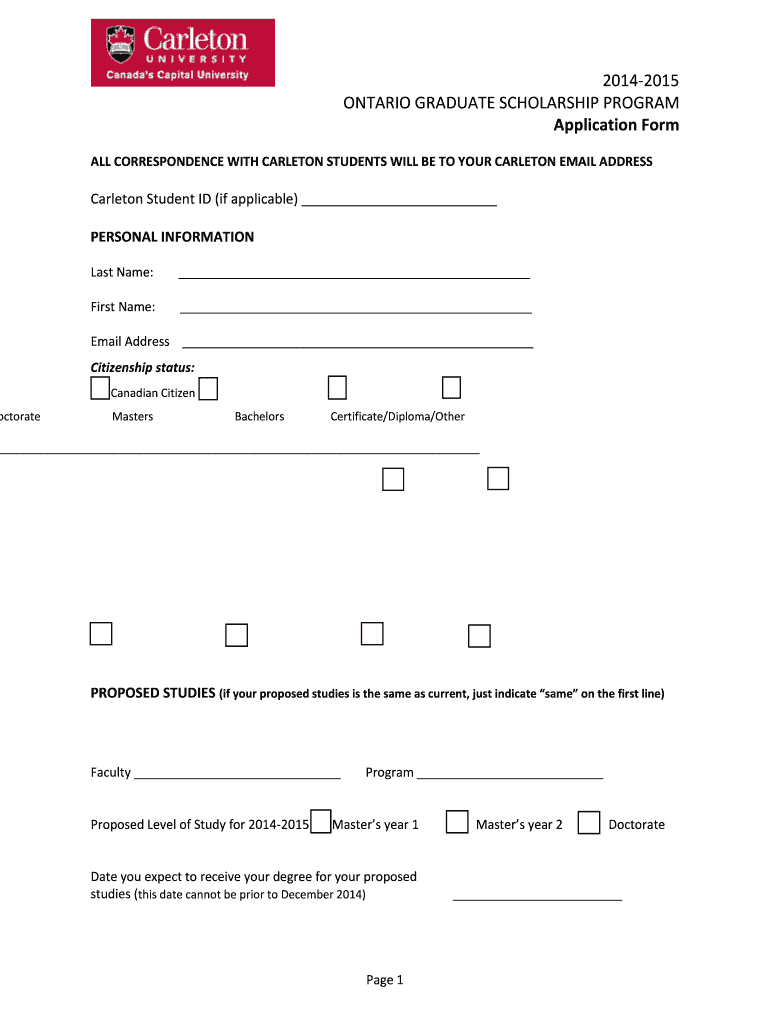 Fillable Online B2014b-15 Application - Carleton University Fax Email ...