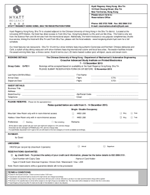 Fillable Online 5 Star Family Resort HotelHyatt Regency Hong Kong, Sha ...