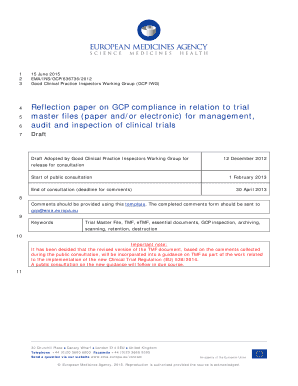 Fillable Online Reflection paper on GCP compliance in relation to trial ...