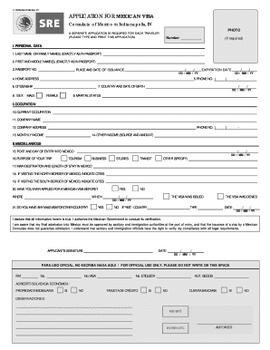 Fillable Online consulmex sre gob BAPPLICATIONb FOR MEXICAN VISA Fax ...