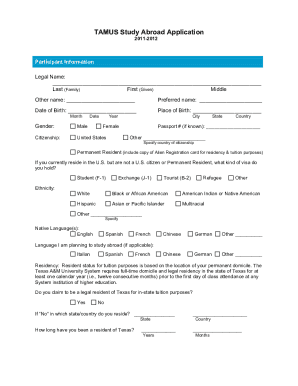Fillable Online TAMUS Study Abroad Application - The Texas A&M ...