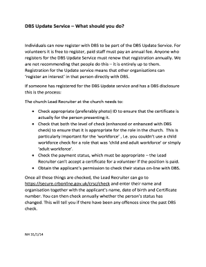 Fillable Online southwell anglican DBS Update Service What should you ...