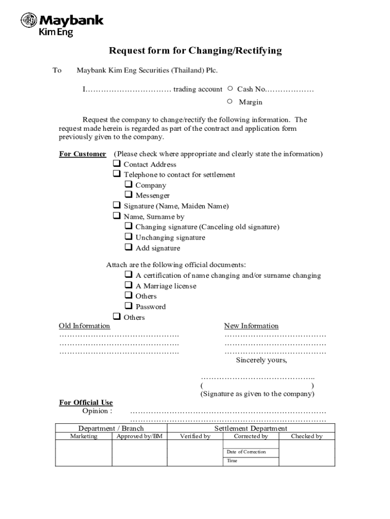 Fillable Online Request form for Changing/Rectifying Fax Email Print - pdfFiller