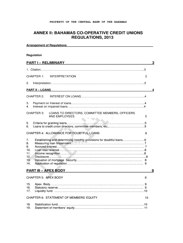 Fillable Online DRAFT Bahamas Co-operative Credit Unions Regulations ...