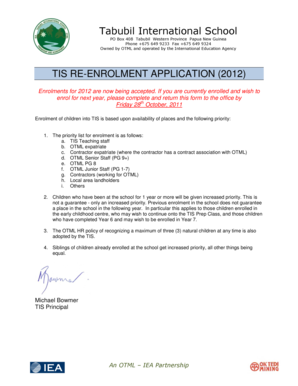 Fillable Online tis ac Tabubil International School TIS RE-ENROLMENT ...
