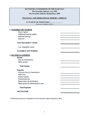 Fillable Online FINANCIAL AND OPERATIONAL REPORT - FORM H Fax Email ...