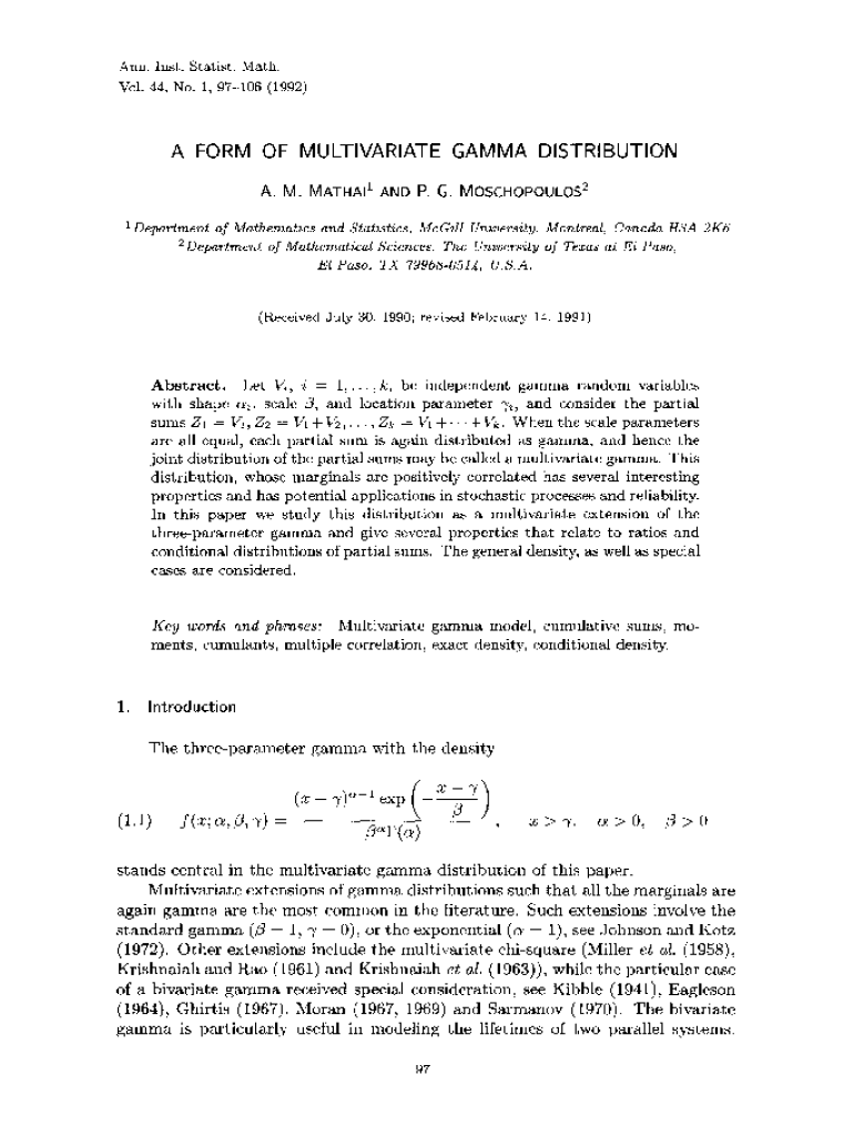 Fillable Online A form of multivariate gamma distribution - Springer ...
