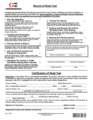 Fillable Online BCertificationb of Road Test Record of Road Test ...