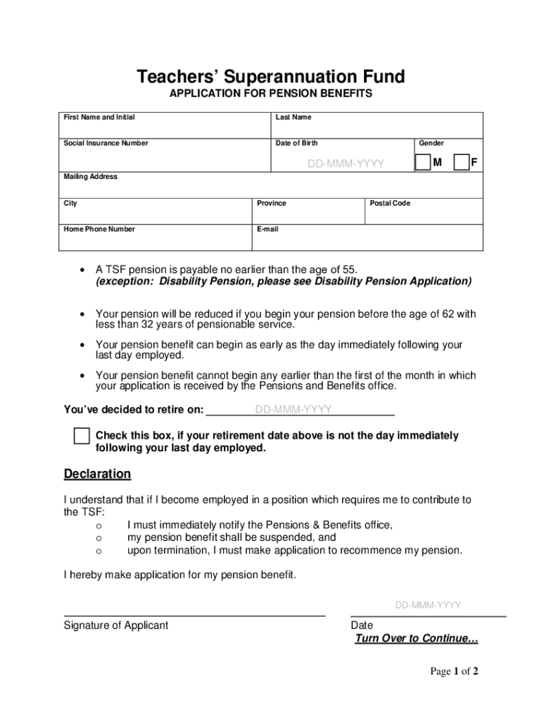 Fillable Online Application for Pension Benefits Fax Email Print ...