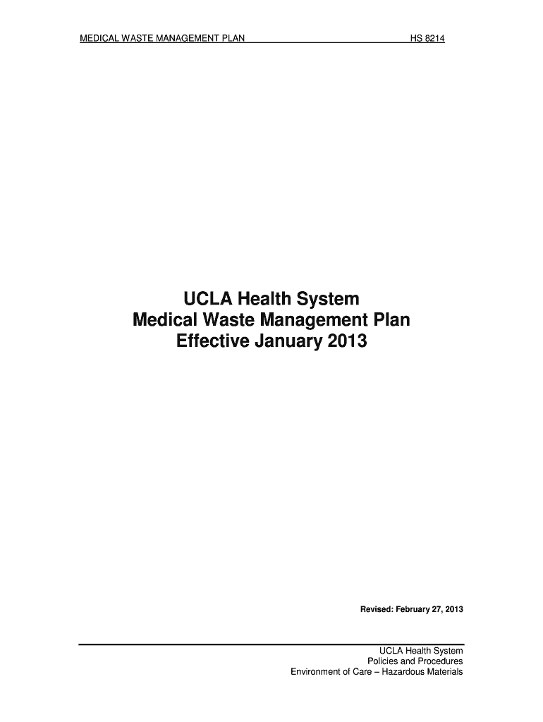 Fillable Online UCLA Health System Medical Waste Management Plan Fax ...
