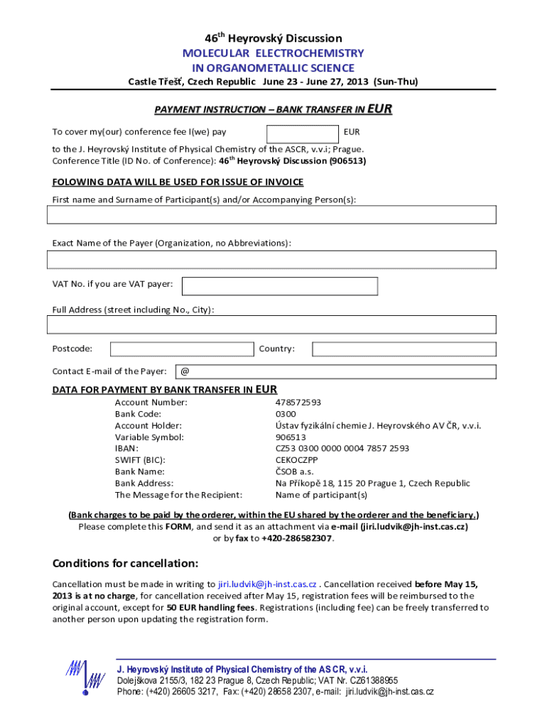 Fillable Online Payment Instruction – Bank Transfer in EUR Fax Email Print - pdfFiller