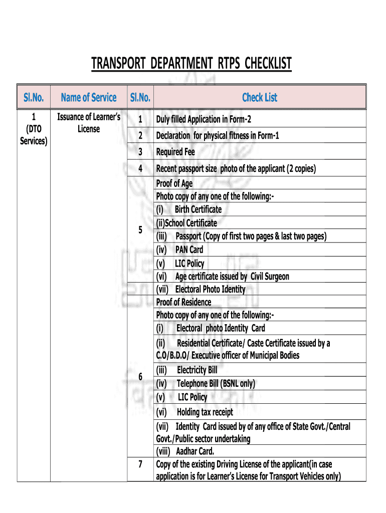 Fillable Online RTPS Checklist for Transport Services Fax Email Print ...