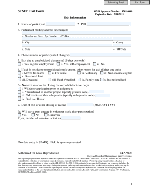 Fillable Online www.charteroakgroup.orgpdfOMBSPARQExitFormETA-9123SCSEP Exit Form OMB Approval ...