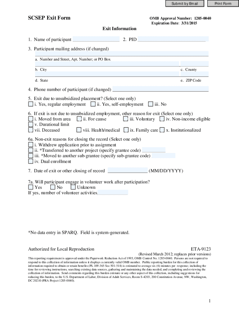 Fillable Online SCSEP Exit Form Fax Email Print - pdfFiller