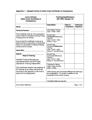 Fillable Online Appendix 1 Sample Format of Cabin Crew bCertificateb of ...